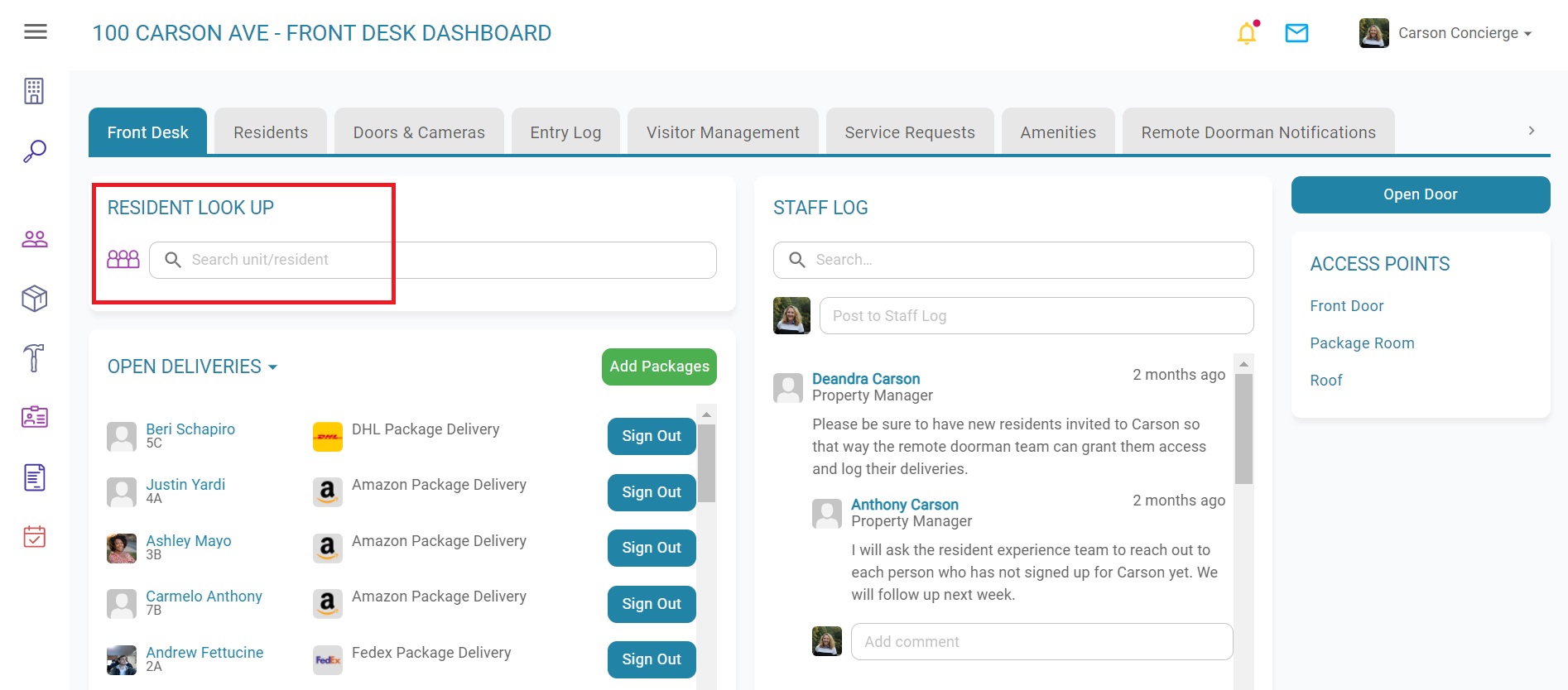 Calling Residents from the Front Desk Dashboard – Carson Living