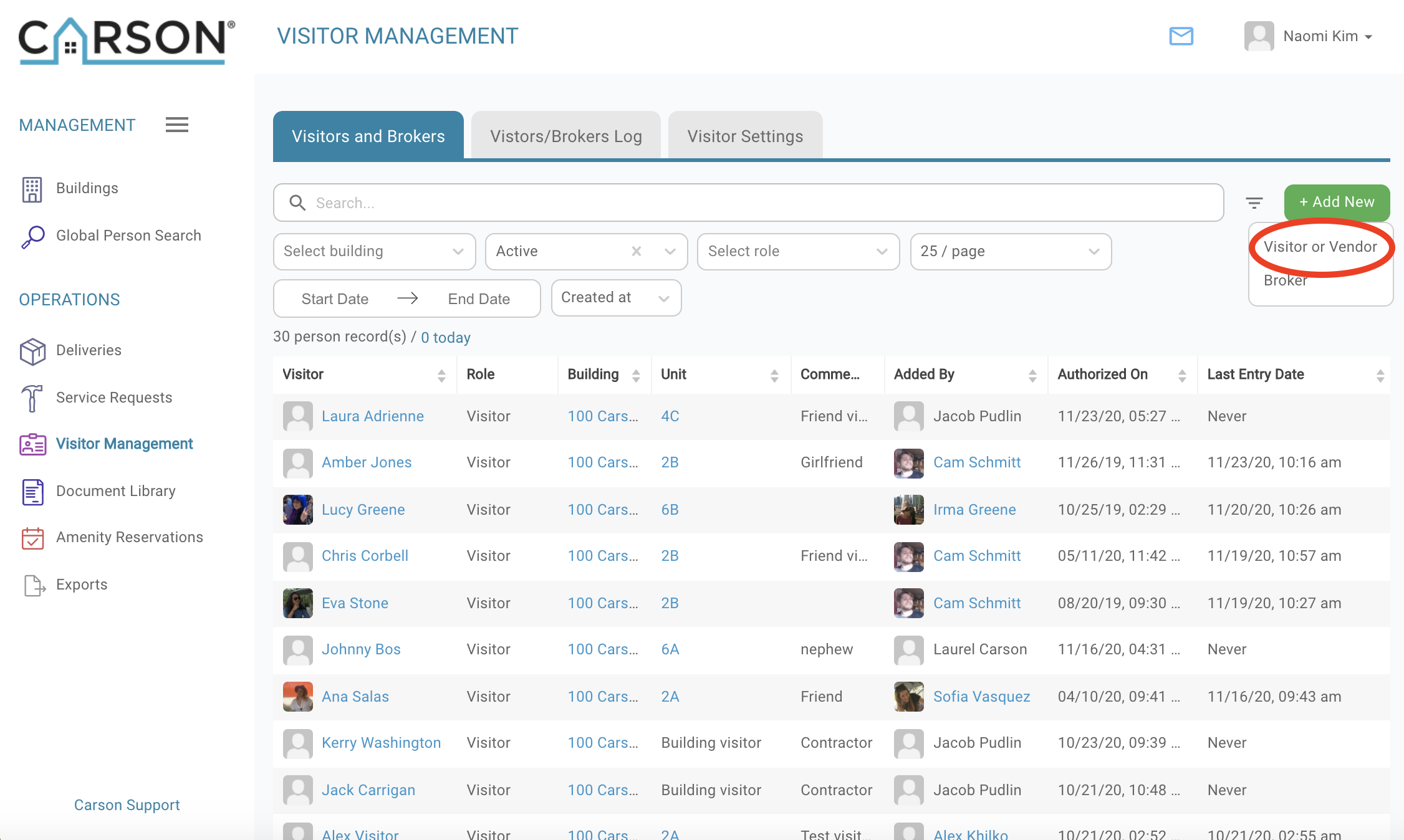 Adding Visitors/Vendors – Carson Living