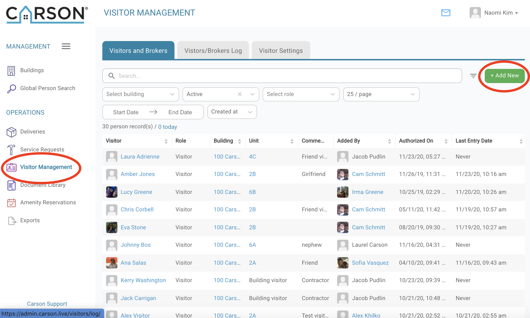 Adding Visitors/Vendors – Carson Living