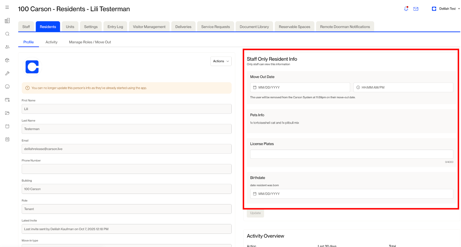 Adding and Removing Staff Only Resident Info on the Web Admin – Carson Living