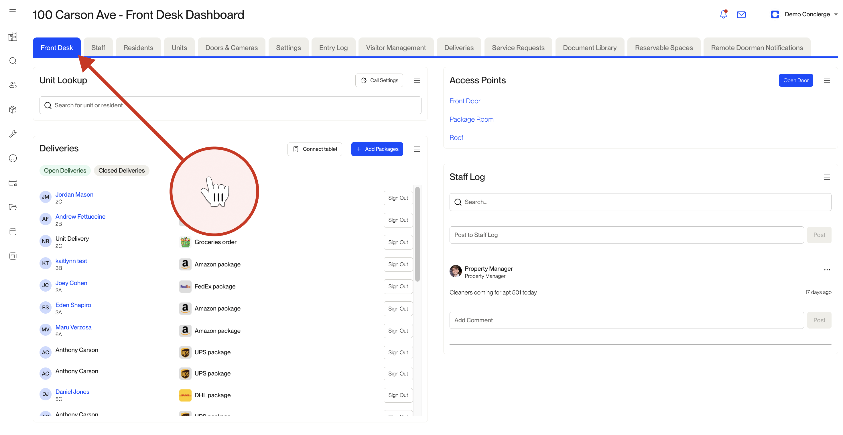 Logging Deliveries from the Front Desk Dashboard – Carson Living