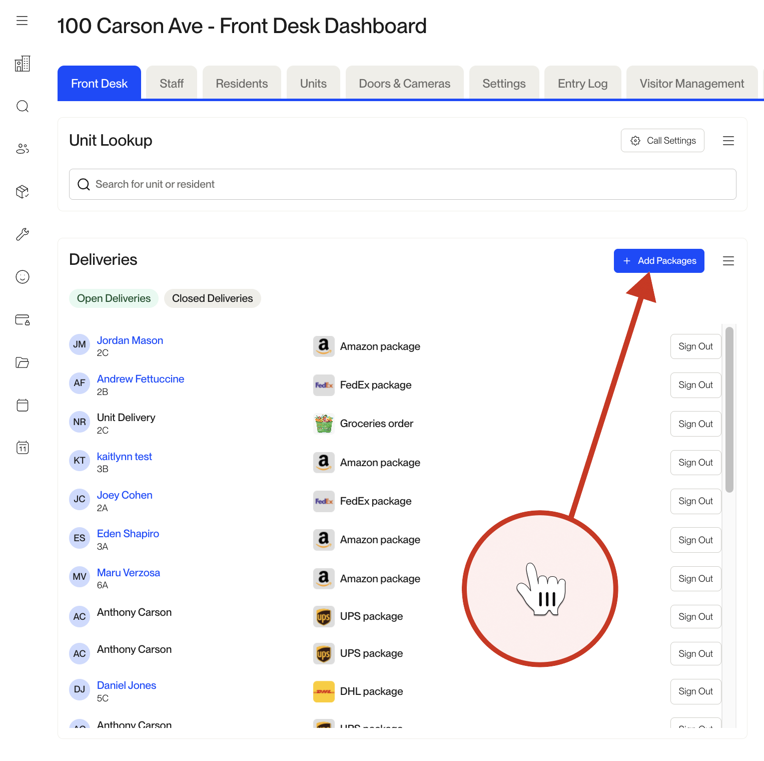 Logging Deliveries from the Front Desk Dashboard – Carson Living