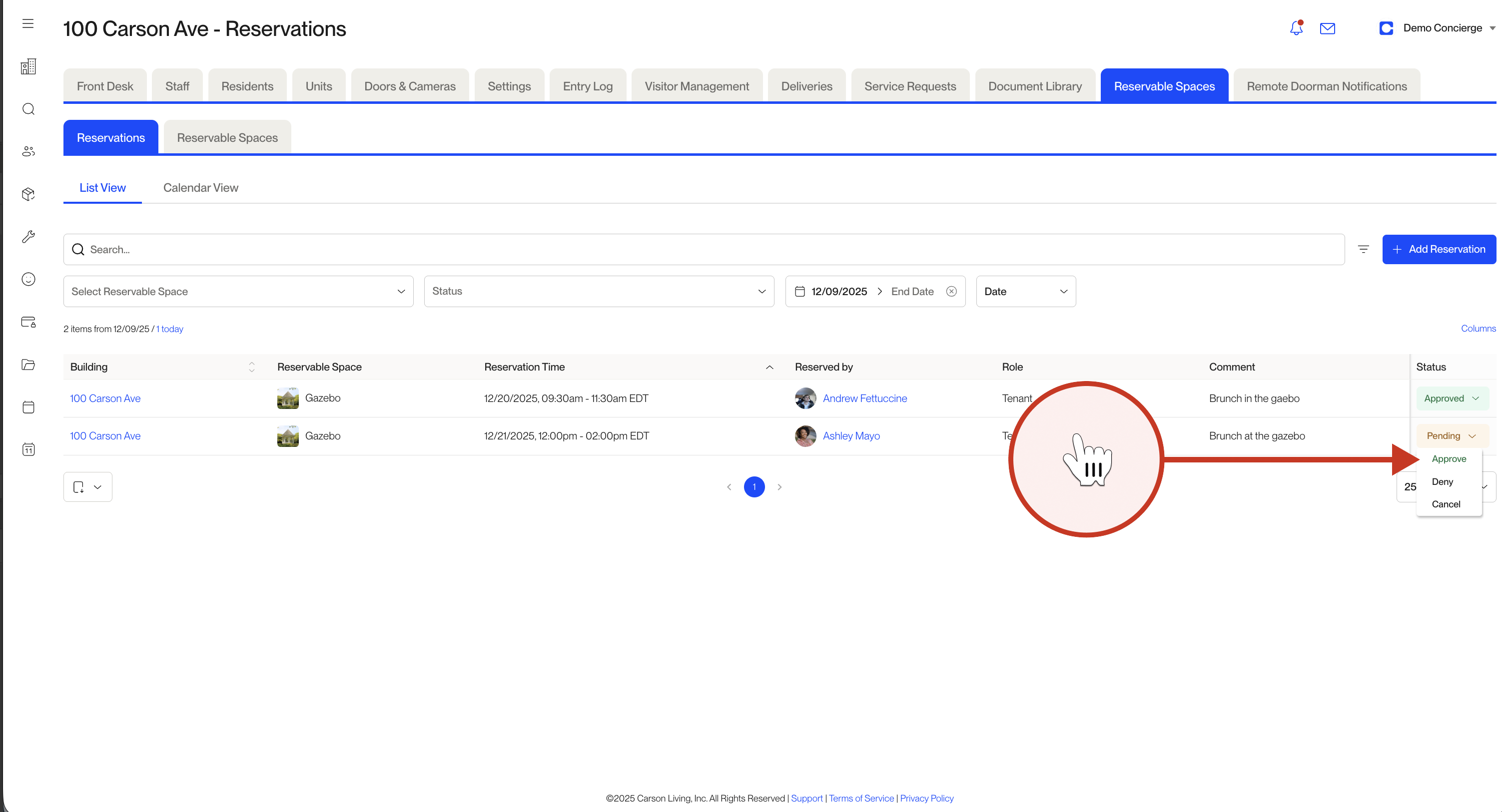 Reviewing a Reservation for Approval - Web – Carson Living